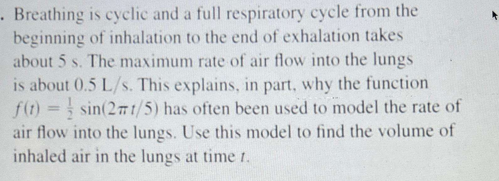 Solved Breathing is cyclic and a full respiratory cycle from | Chegg.com