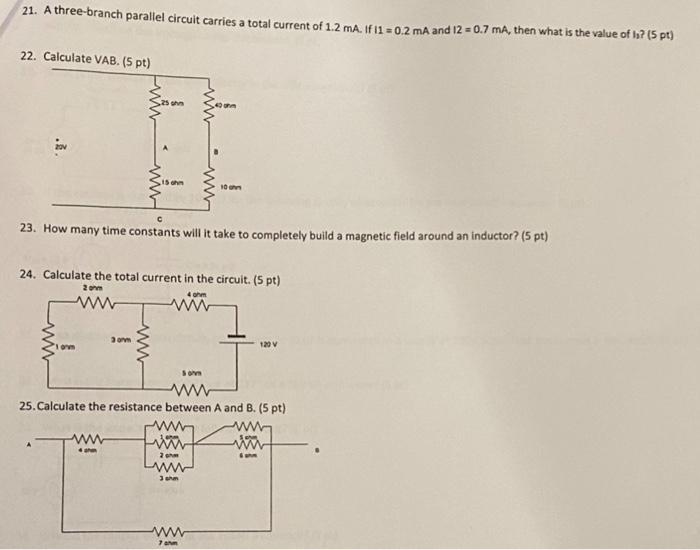 Solved 21. A three-branch parallel circuit carries a total | Chegg.com