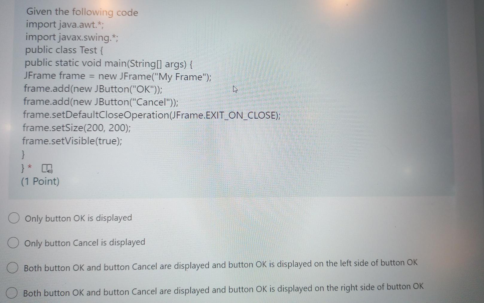 Solved Which of the following is NOT a legal color in Java * | Chegg.com