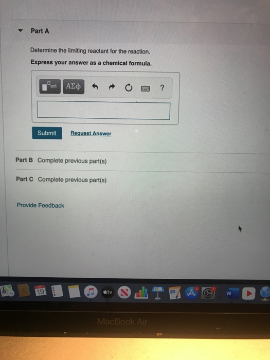 Part A Determine the limiting reactant for the | Chegg.com