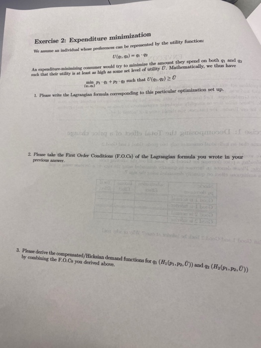 Solved Exercise 2: Expenditure minimization We assume an | Chegg.com