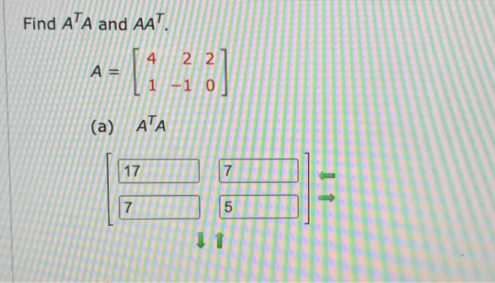 Solved Find ATA and AAT 4 2 2 A= 1 -1 0 (a) ATA 17 7 7 5 | Chegg.com