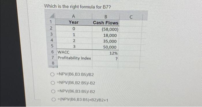Solved Which is the right formula for B7? | Chegg.com