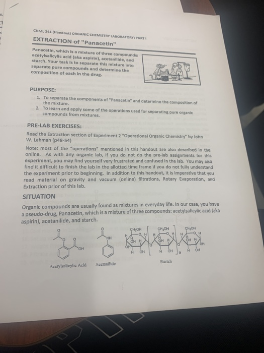CHML 241 (Handout) ORGANIC CHEMISTRY LABORATORY: PART | Chegg.com