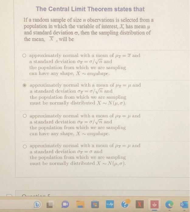 Solved The Central Limit Theorem states that If a random | Chegg.com