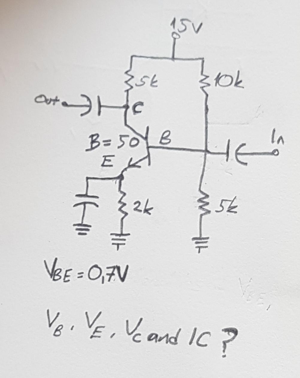 Solved VBE=0,7 VVB,VE,VC and IC ? | Chegg.com