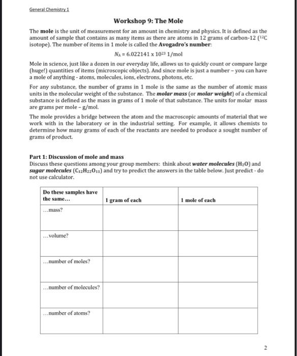 Solved The mole is the unit of measurement for an amount in | Chegg.com