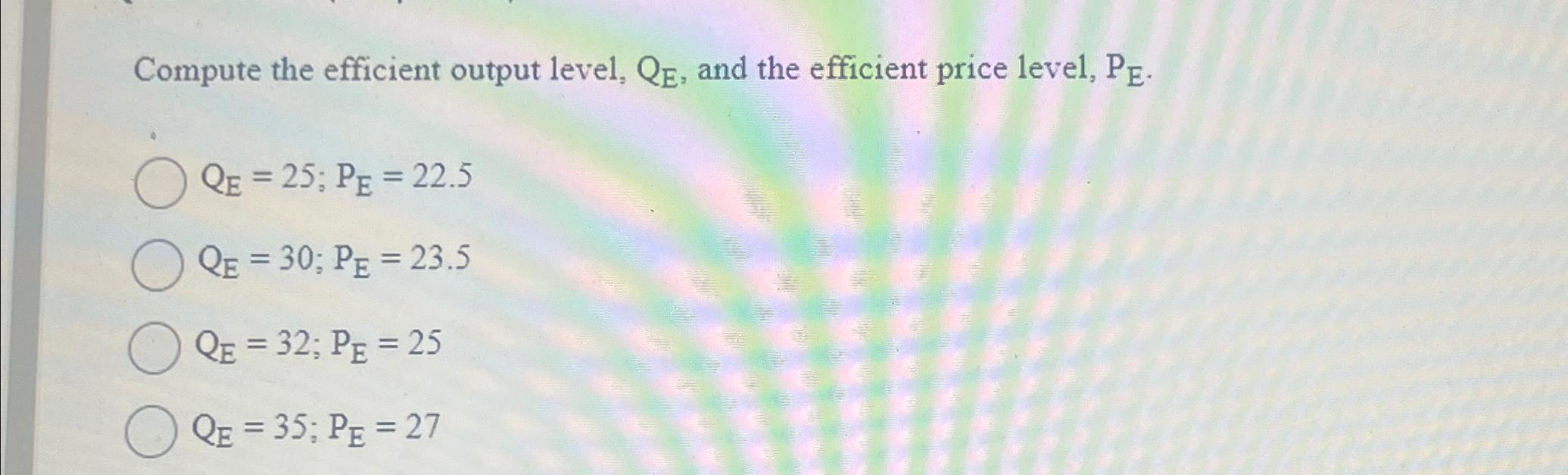 Solved Compute the efficient output level, QE, ﻿and the | Chegg.com