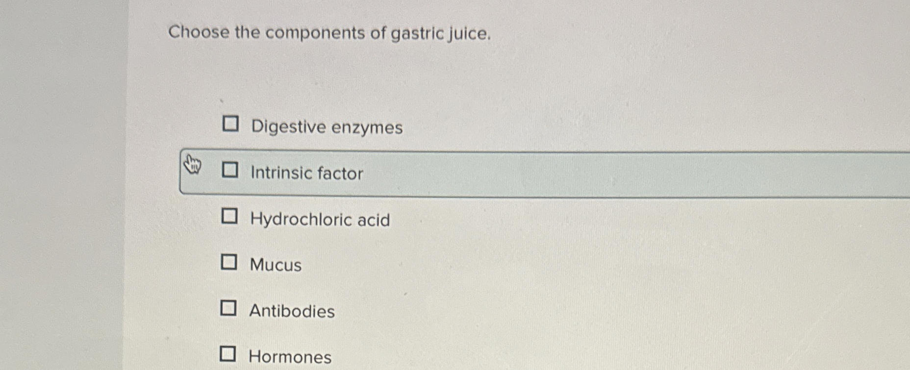 Solved Choose the components of gastric juice.Digestive | Chegg.com
