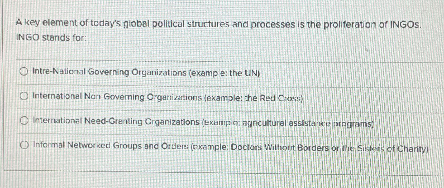 Solved A key element of today's global political structures | Chegg.com