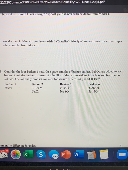 POGIL Common Ion Effect on Solubility Extension | Chegg.com