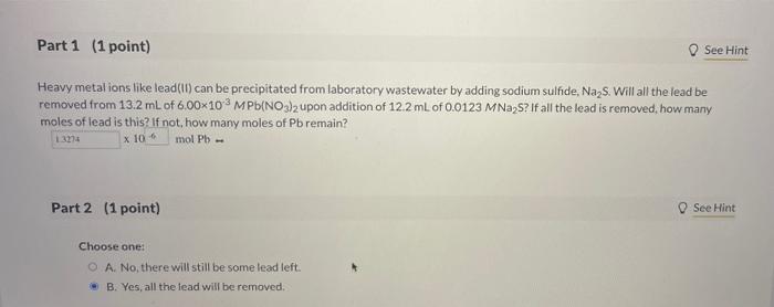 Solved Part 1 (1 point) See Hint Heavy metal ions like | Chegg.com