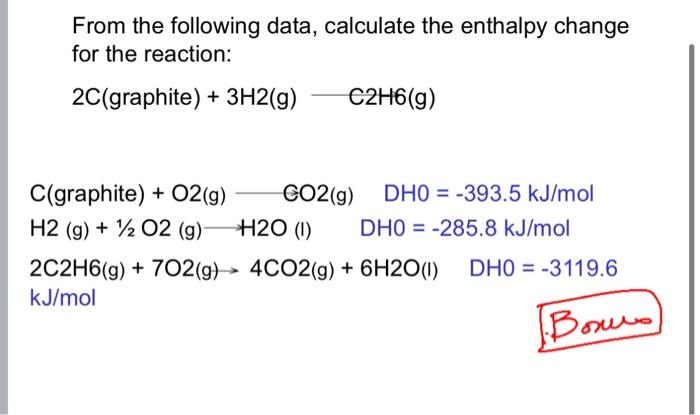 Solved From the following data, calculate the enthalpy | Chegg.com