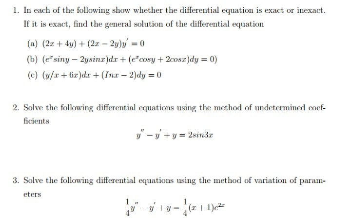 Solved 1. In each of the following show whether the | Chegg.com
