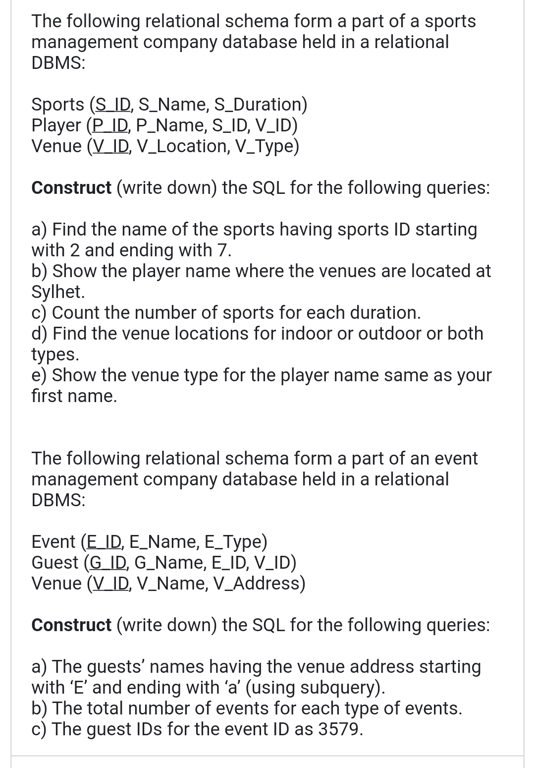 Solved The following relational schema form a part of a | Chegg.com