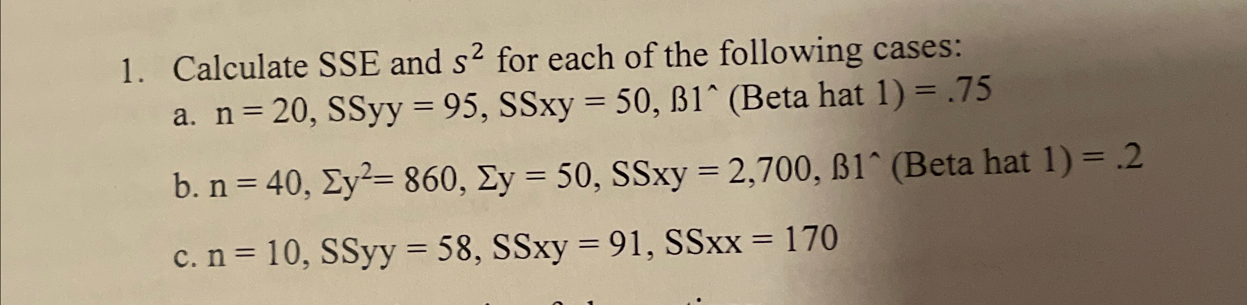 Calculate SSE and s2 ﻿for each of the following | Chegg.com