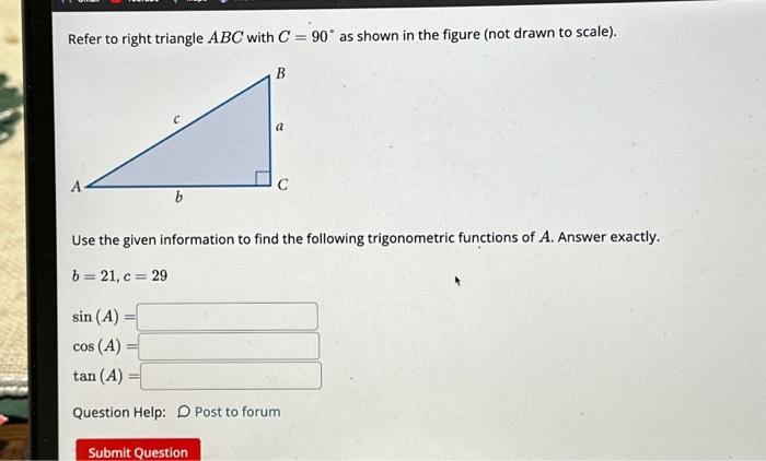 Solved Refer to right triangle ABC with C = 90° as shown in | Chegg.com