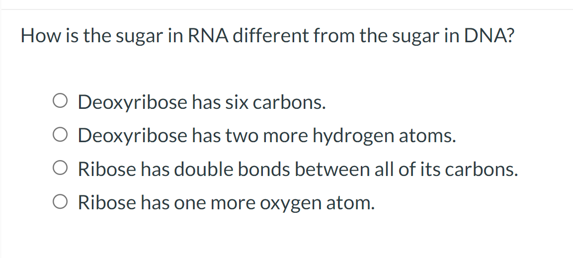 Solved How is the sugar in RNA different from the sugar in | Chegg.com