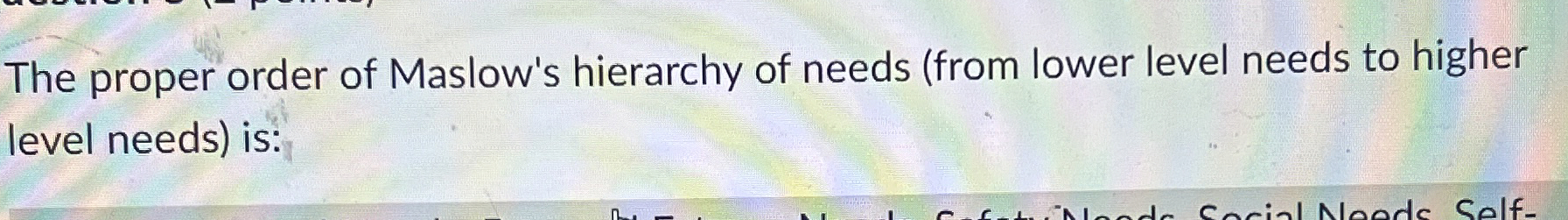 Solved The proper order of Maslow's hierarchy of needs (from | Chegg.com
