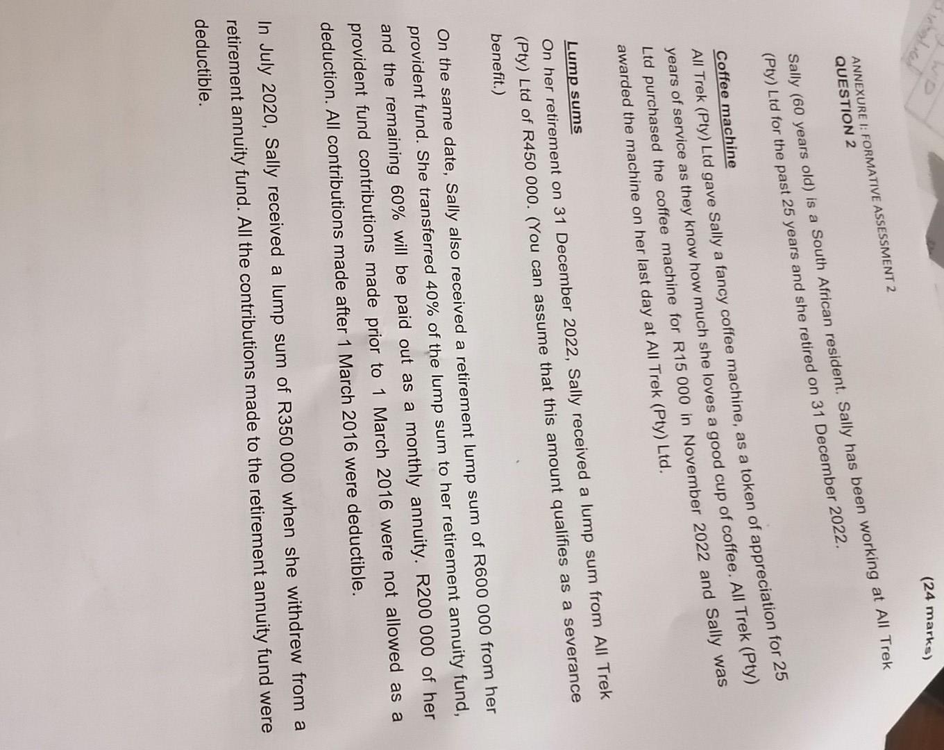 Solved Annexure I Formative Assessment 2 Question 2 Sally