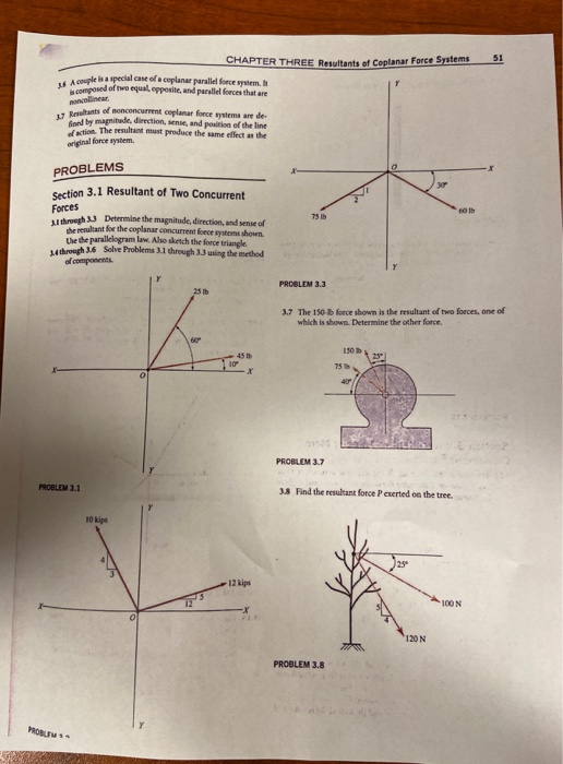 Solved CHAPTER THREE Resultants of Coplanar Force Systems 51 | Chegg.com