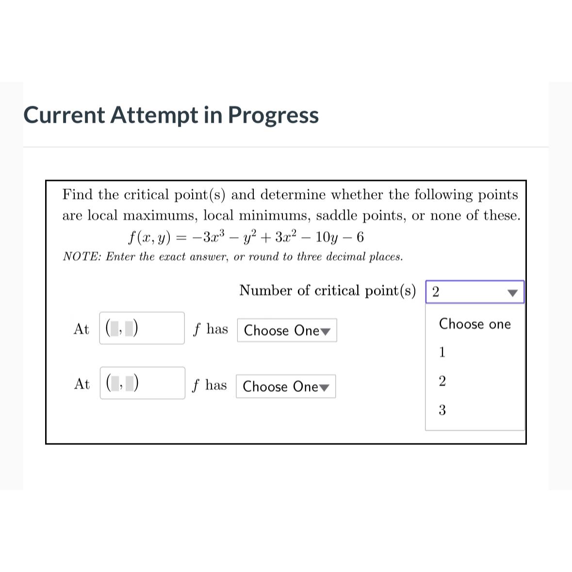 Solved Current Attempt in ProgressFind the critical point(s) | Chegg.com
