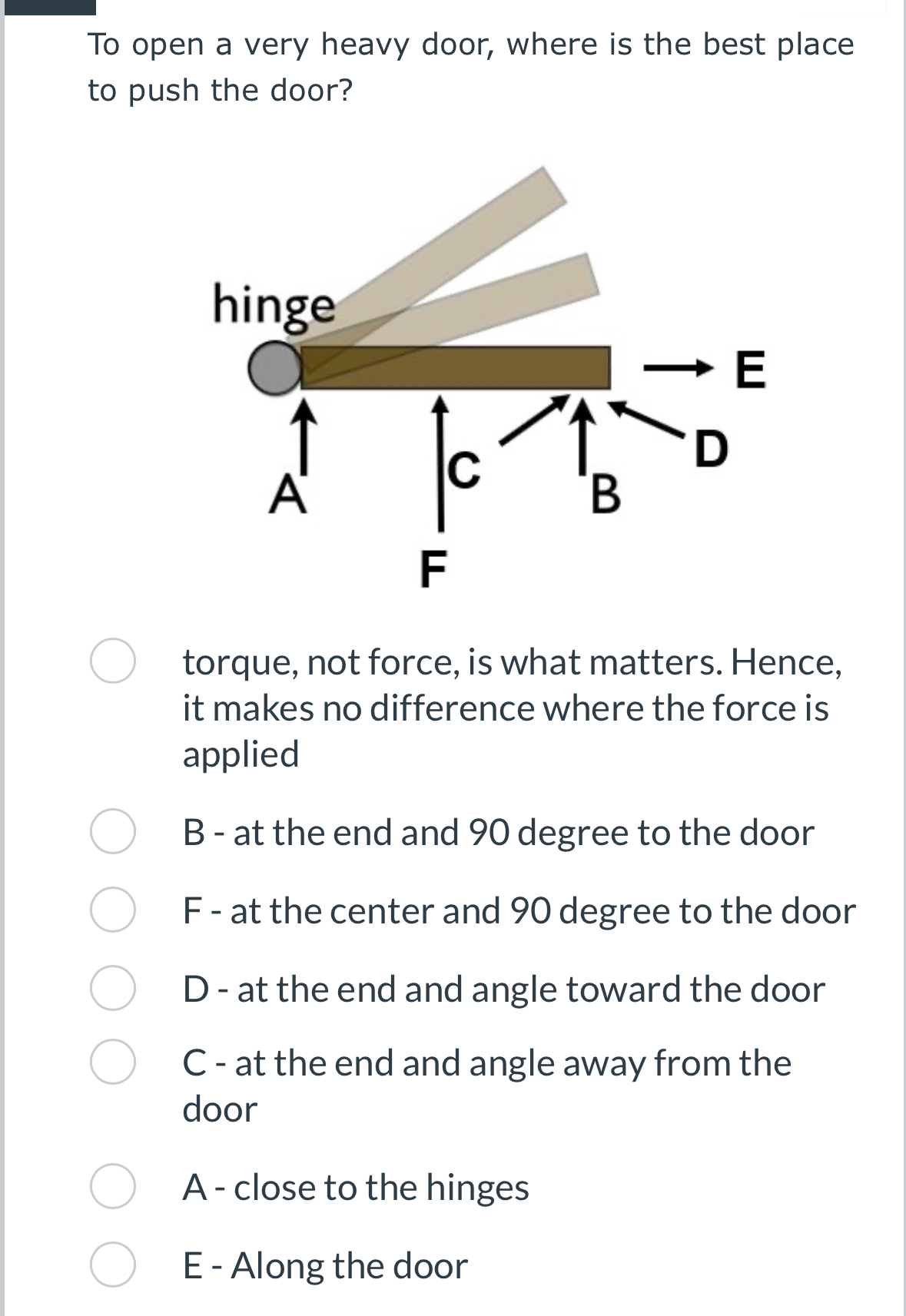 Solved To open a very heavy door, where is the best place to | Chegg.com
