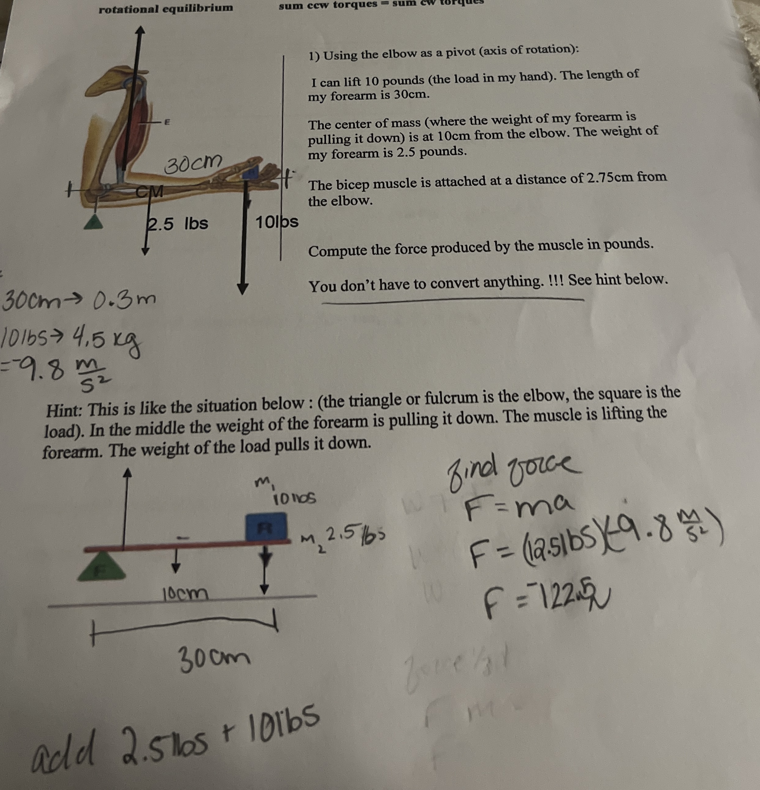 Solved by an EXPERT Using the elbow as a pivot (axis of rotation):I can | Chegg.com