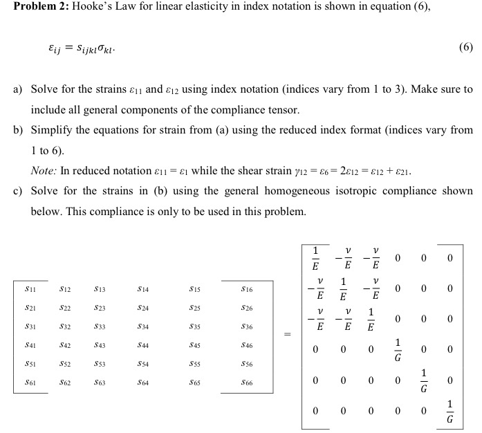 Solved Problem 2: Hooke's Law for linear elasticity in index | Chegg.com