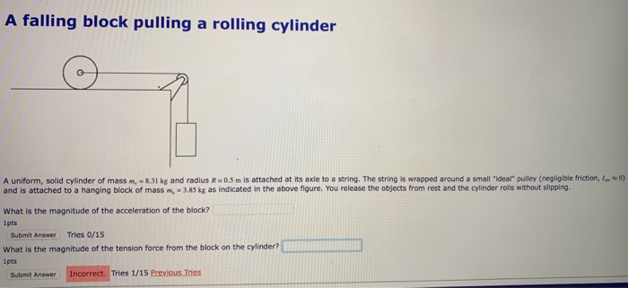Solved A falling block pulling a rolling cylinder A uniform, | Chegg.com