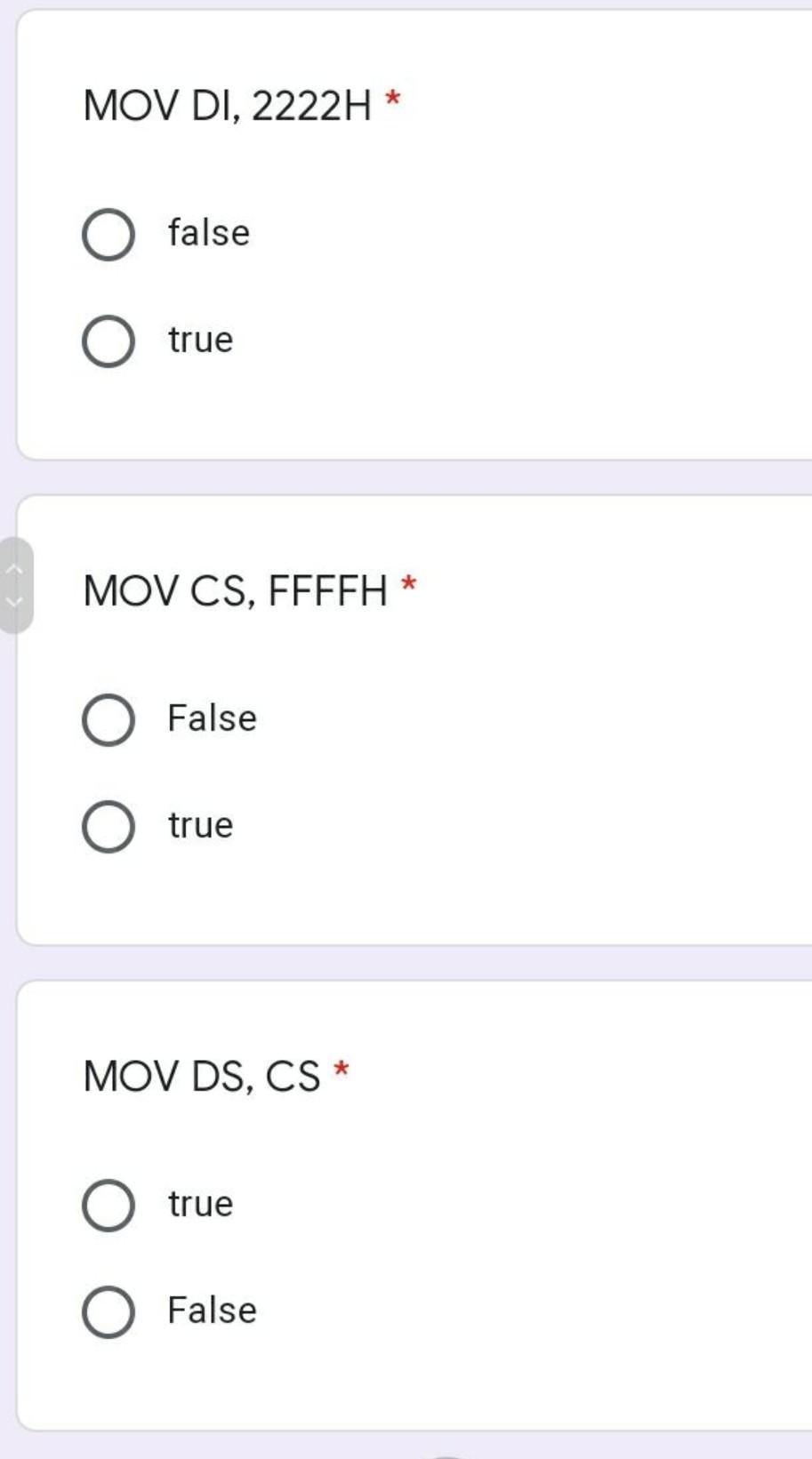 Solved Answer by true or false MOV AX, FFFFH * true False | Chegg.com