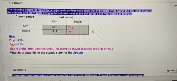Solved 2 por QUESTION 7 The following transistor matrix for | Chegg.com