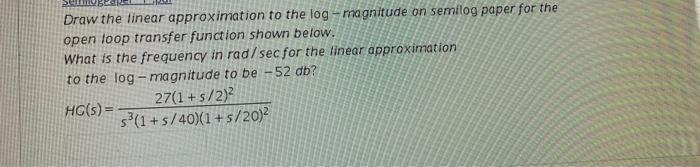 Solved Draw the linear approximation to the log -magnitude | Chegg.com