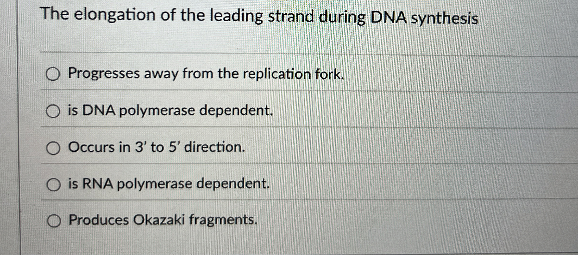 Solved The elongation of the leading strand during DNA | Chegg.com