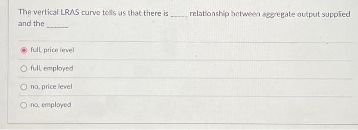 Solved The vertical LRAS curve tells us that there is | Chegg.com