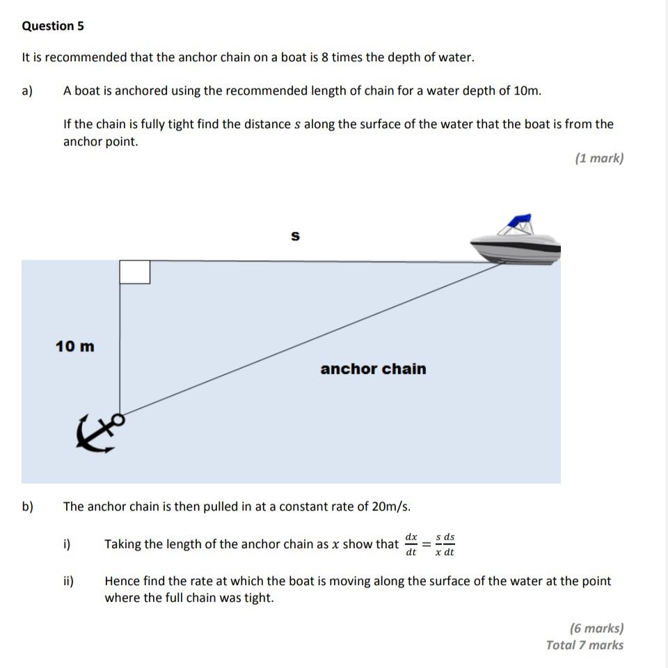 Solved Question 5 It is recommended that the anchor chain on | Chegg.com