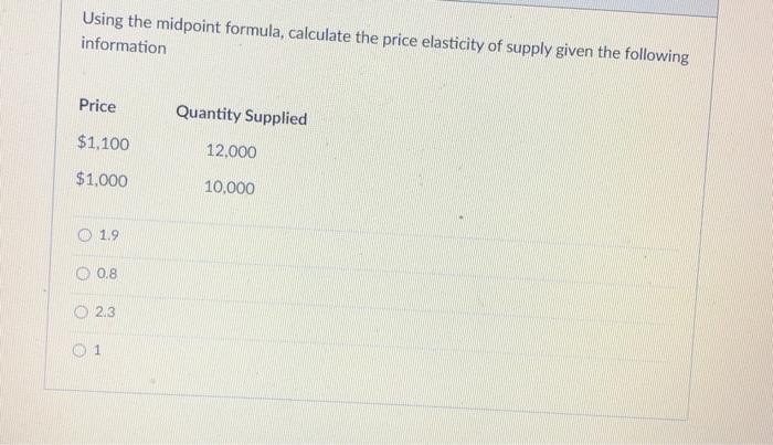 Solved Using the midpoint formula, calculate the price | Chegg.com