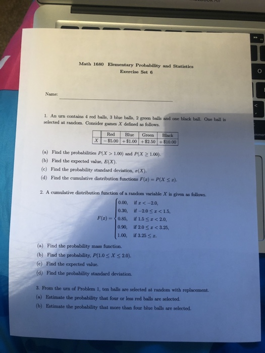 Solved Math 1680 Elementary Probability and Statistics | Chegg.com