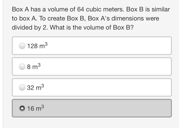 Solved Box A has a volume of 64 cubic meters. Box B is | Chegg.com