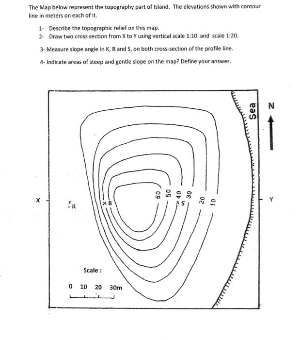 Solved The Map below represent the topography part of | Chegg.com