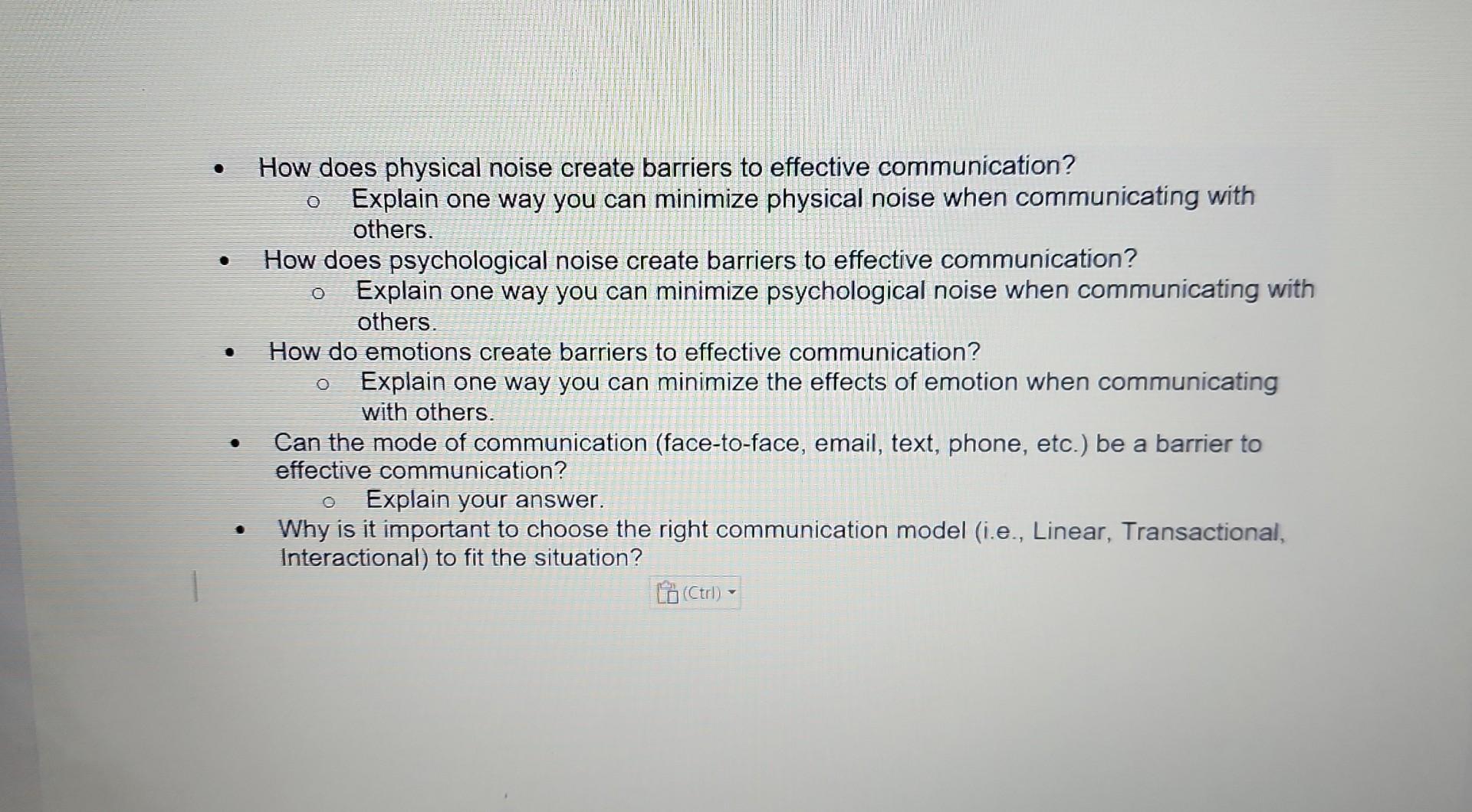 Solved - How does physical noise create barriers to | Chegg.com
