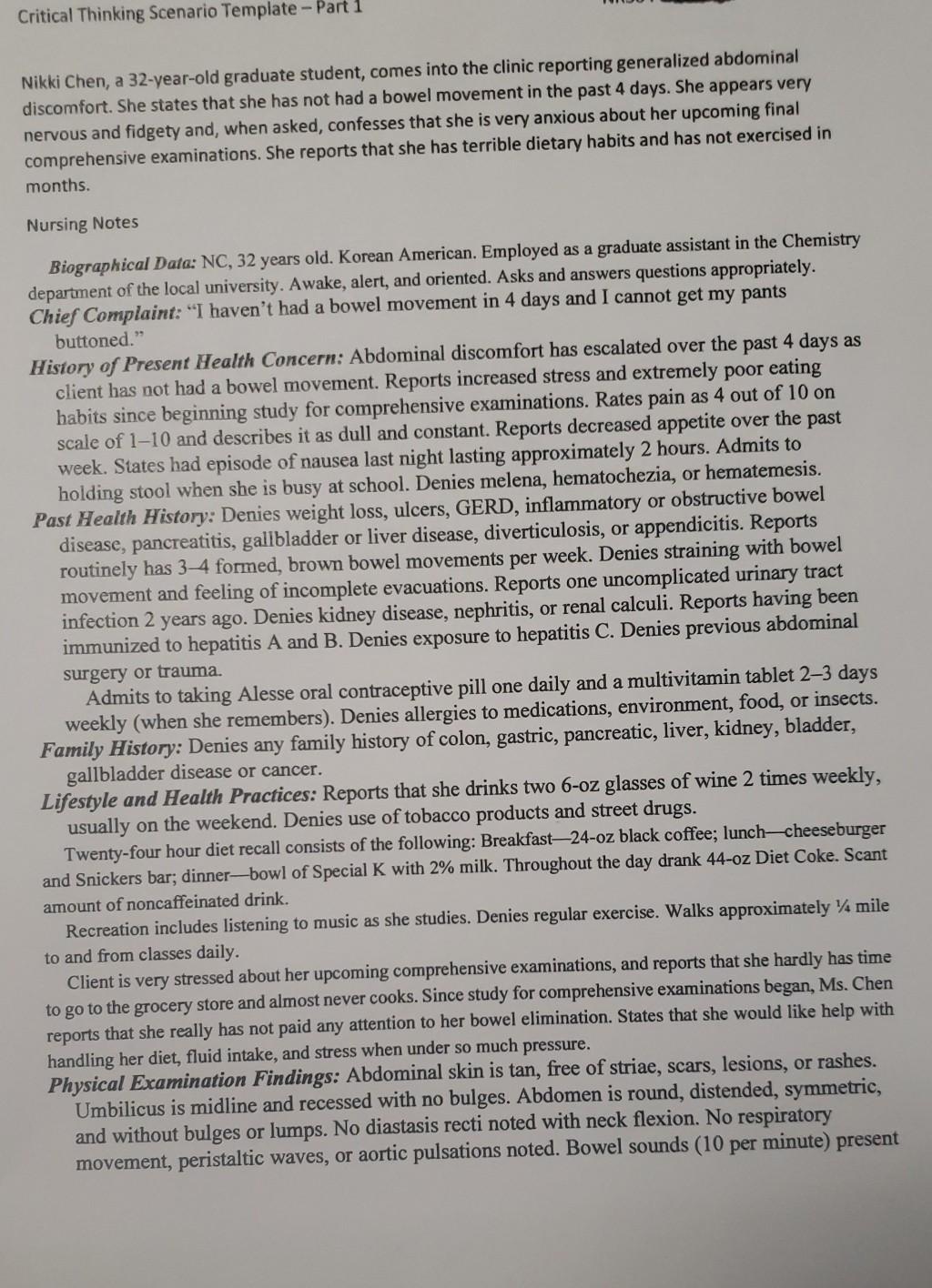 Solved Critical Thinking Scenario Template - Part 1 Nikki | Chegg.com