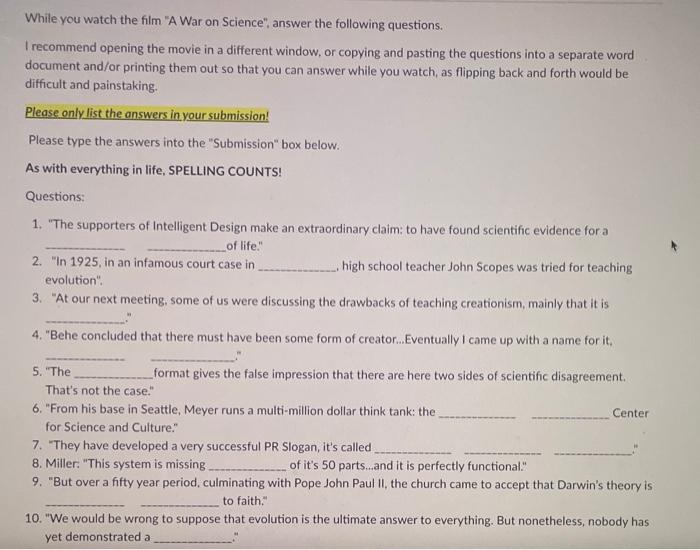 While you watch the film "A War on Science", answer | Chegg.com