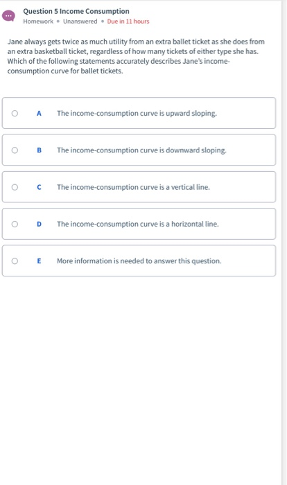 Solved Question 5 Income Consumption Homework. Unanswered. | Chegg.com