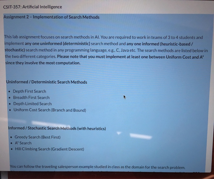 CSIT-357: Artificial Intelligence Assignment 2 - | Chegg.com