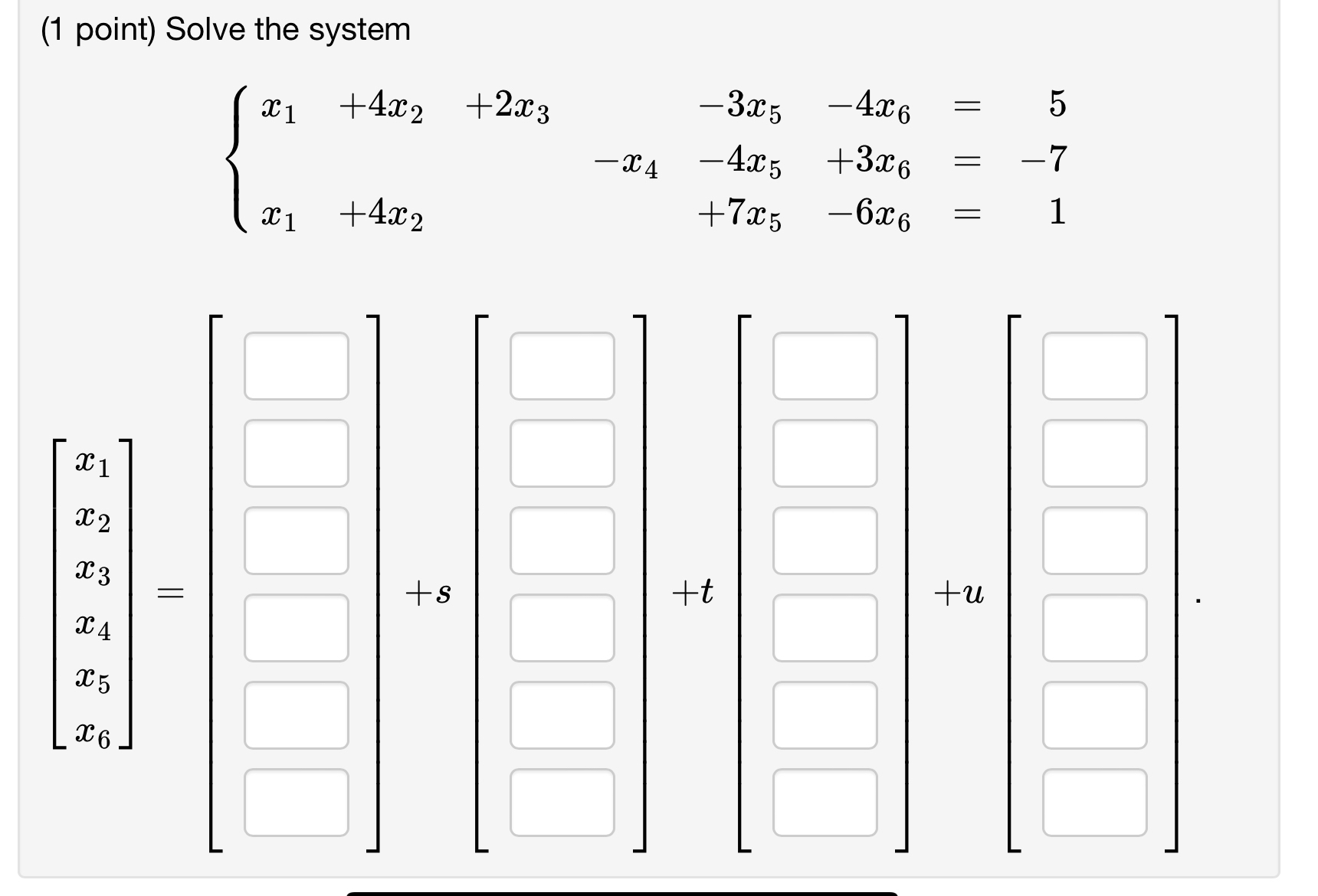 Solved (1 ﻿point) ﻿Solve the system | Chegg.com