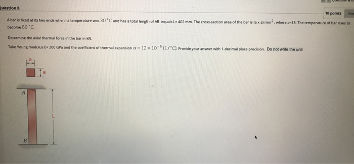Solved uestion 8 10 points Abar is fixed at its two ends | Chegg.com Solved uestion 8 10 points Abar is fixed at its two ends | Chegg.com