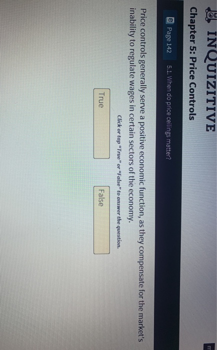 Solved INQUIZITIVE m Chapter 5: Price Controls e Page 142 | Chegg.com