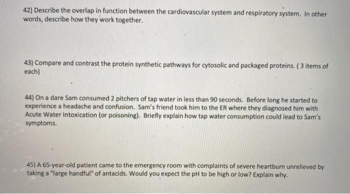 Solved 42) Describe the overlap in function between the | Chegg.com