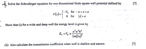 Solved d Solve the Schrodinger equation for one dimensional | Chegg.com